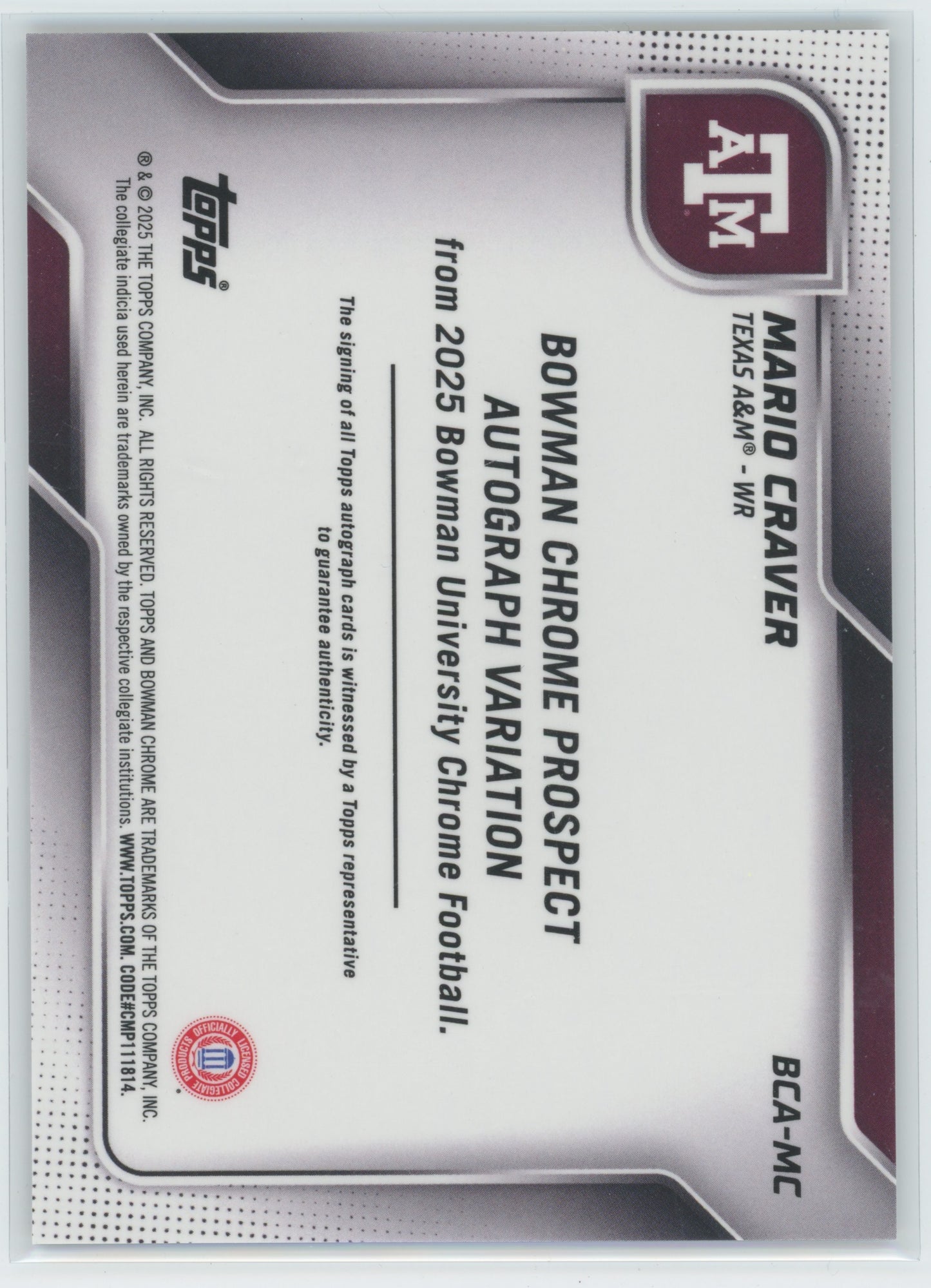 2025 Bowman University Chrome Mario Craver #BCA-MC Autograph Variation ...
