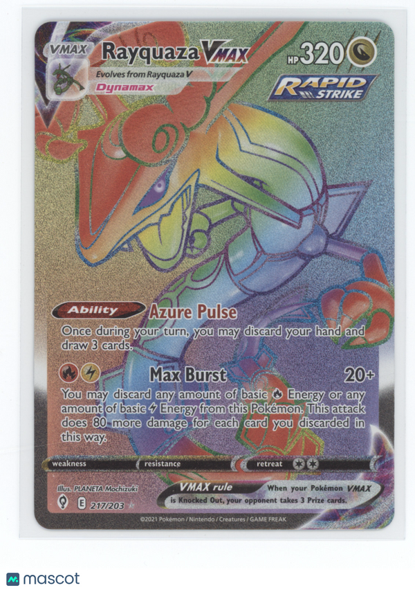 2021 Pokemon SWSH Evolving Skies Rayquaza VMAX Secret Rare FA #217/203 ...