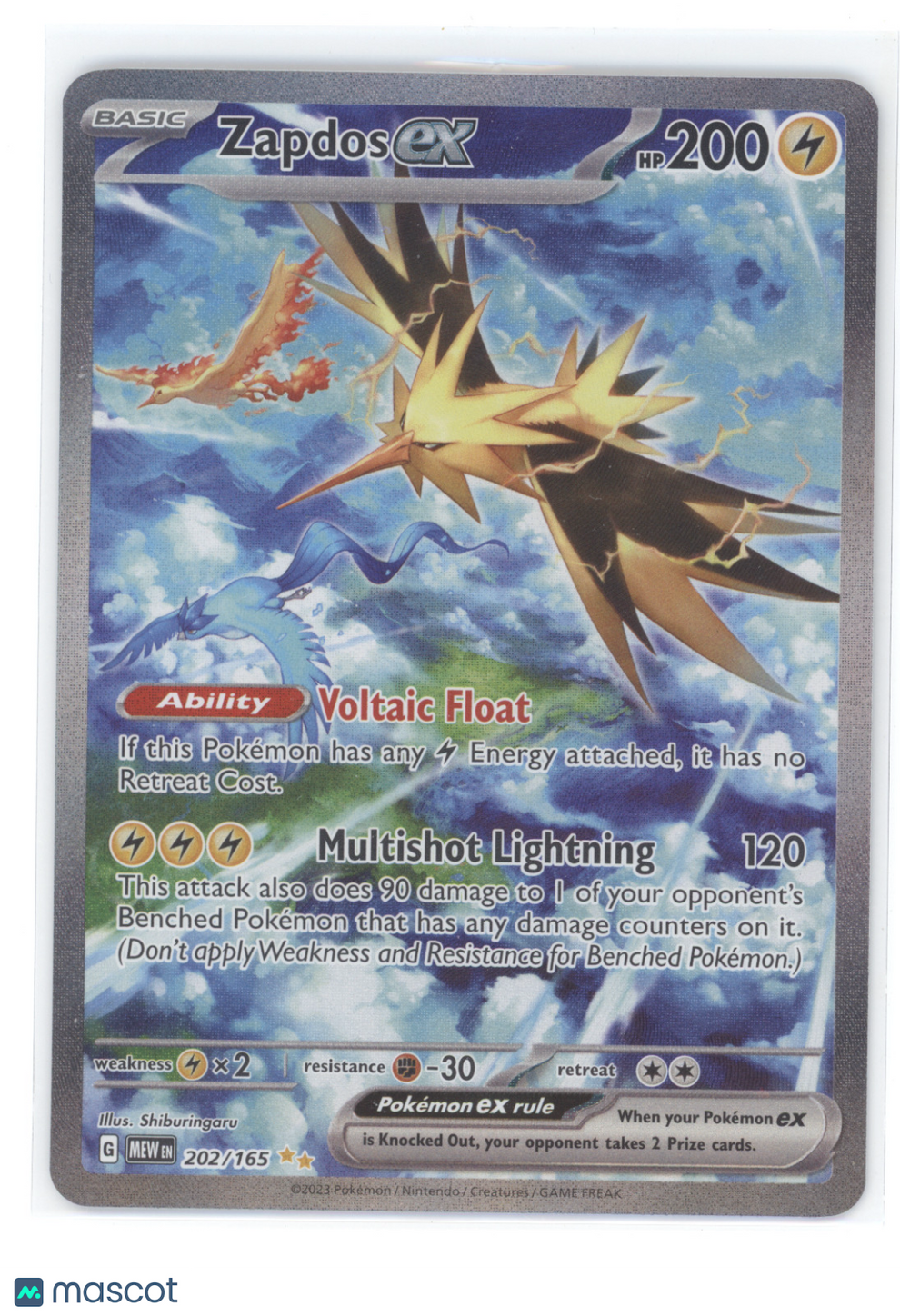 2023 Pokemon Scarlet & Violet 151 Zapdos ex Secret Rare #202/165 ...