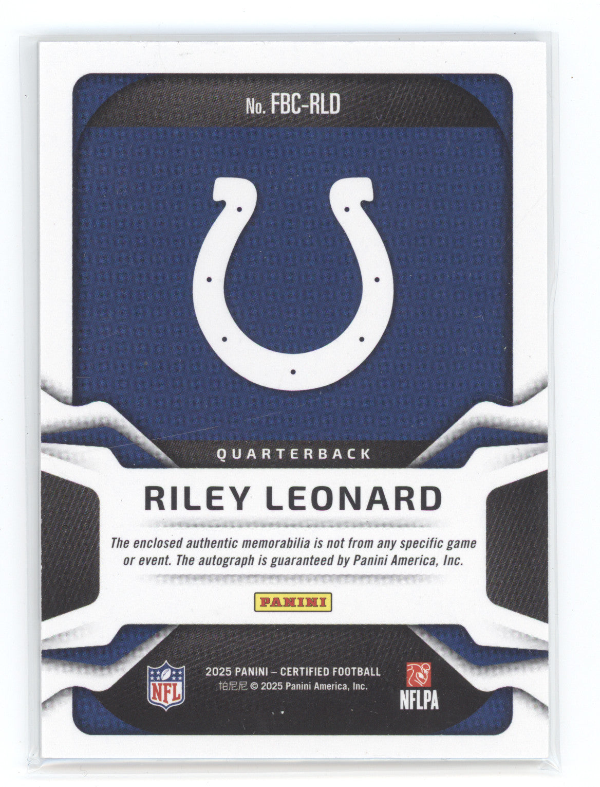 2025 Panini Certified Riley Leonard #FBC-RLD Freshman Fabric Auto RC 0 ...