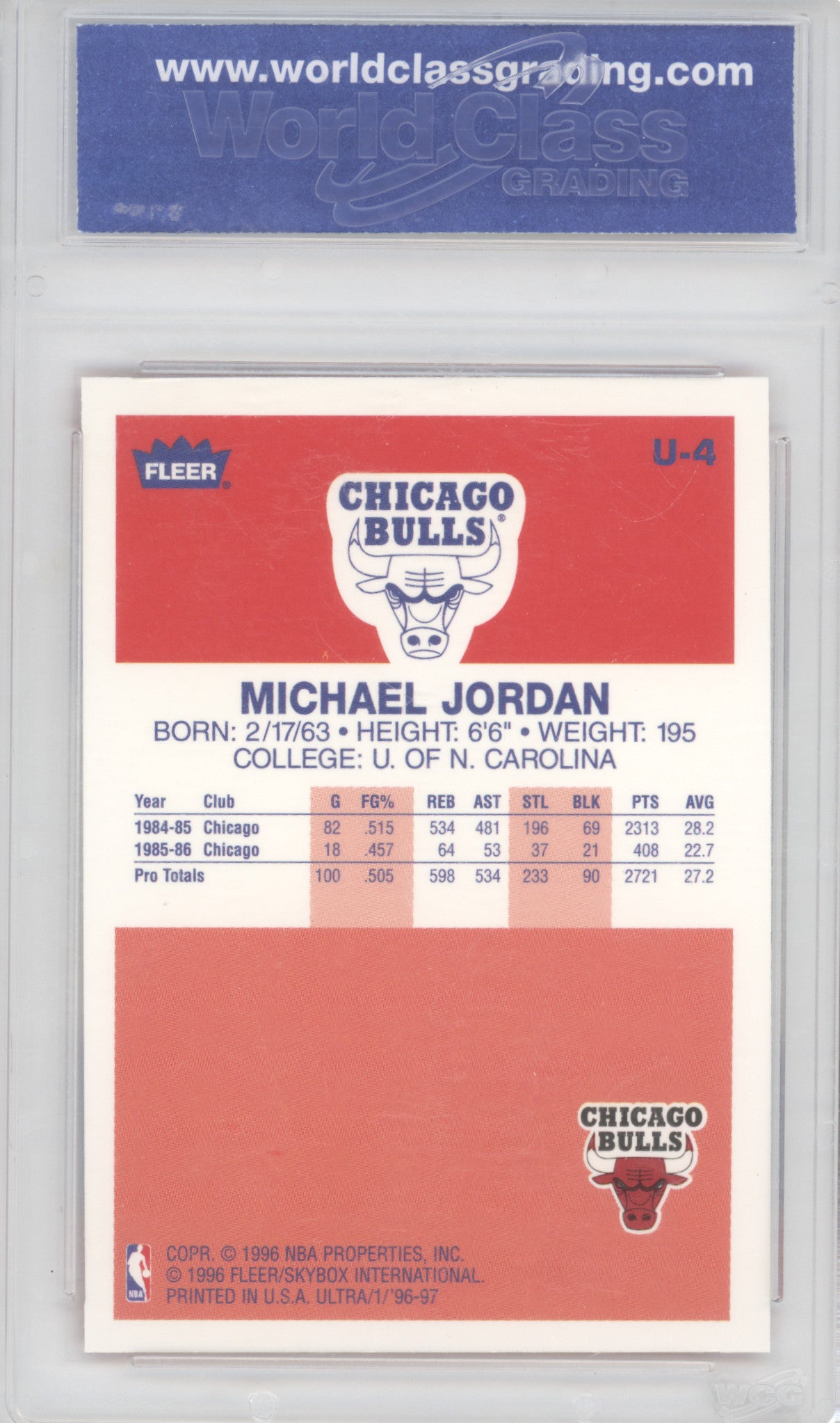 1996 Fleer Michael Jordan #U-4 Ultra Decade of Excellence WCG 10 ...