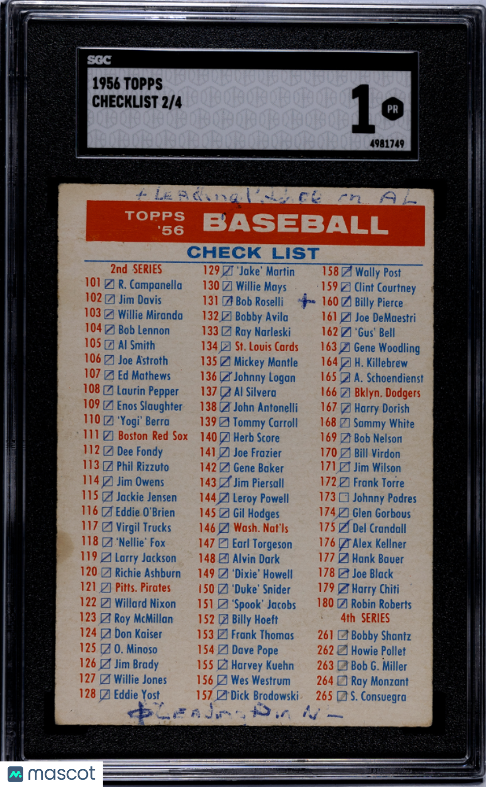 1956 Topps 4 Checklist 2 SGC 1 – Gameday Sports Cards